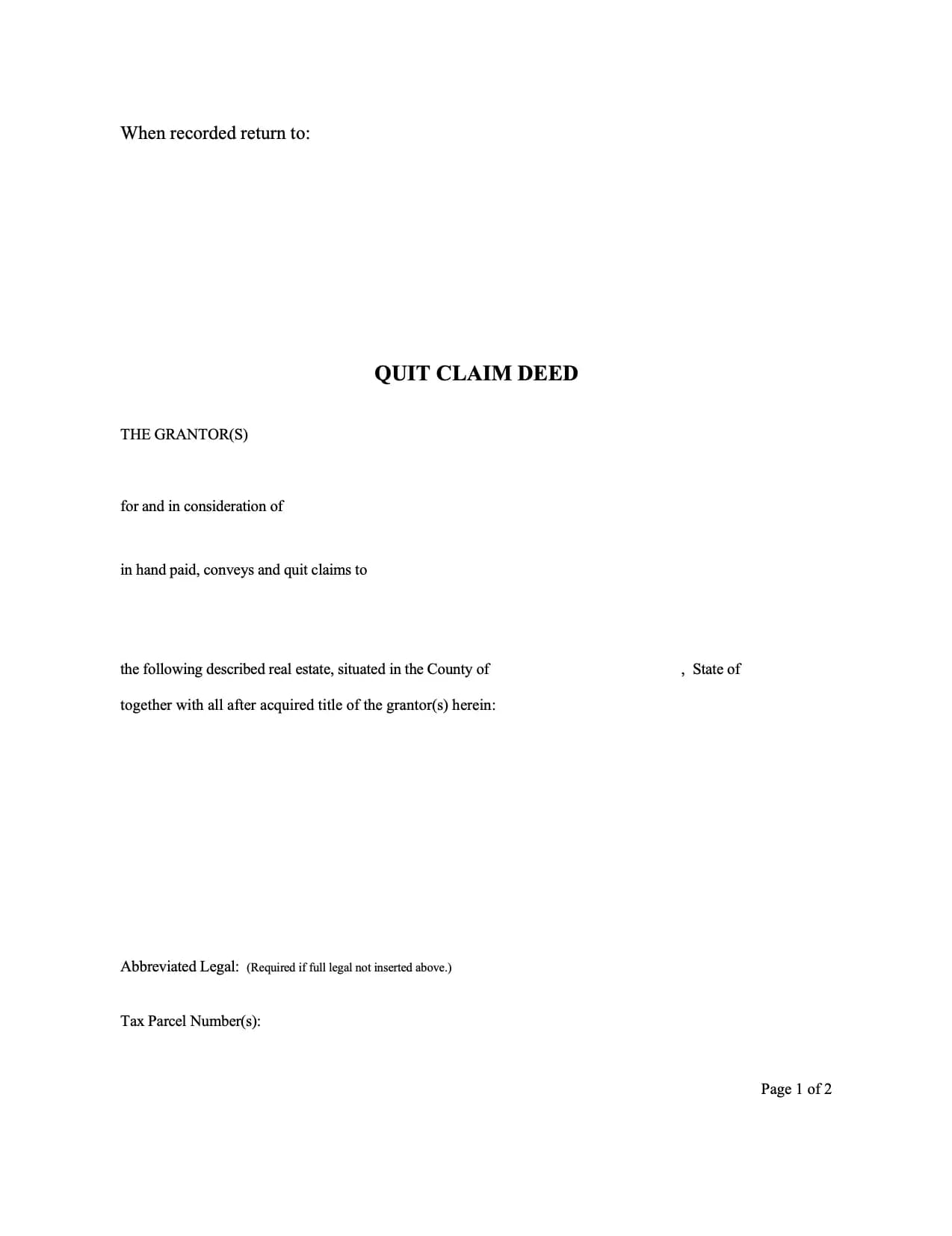 Quitclaim Deed Form | Fast Property Transfer | Zendocs